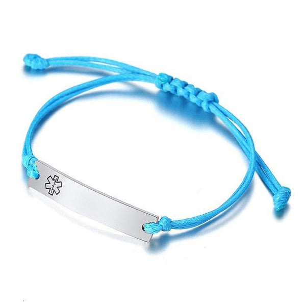 Blue Medical ID Alert Bracelet with Adjustable Rope - Auswara