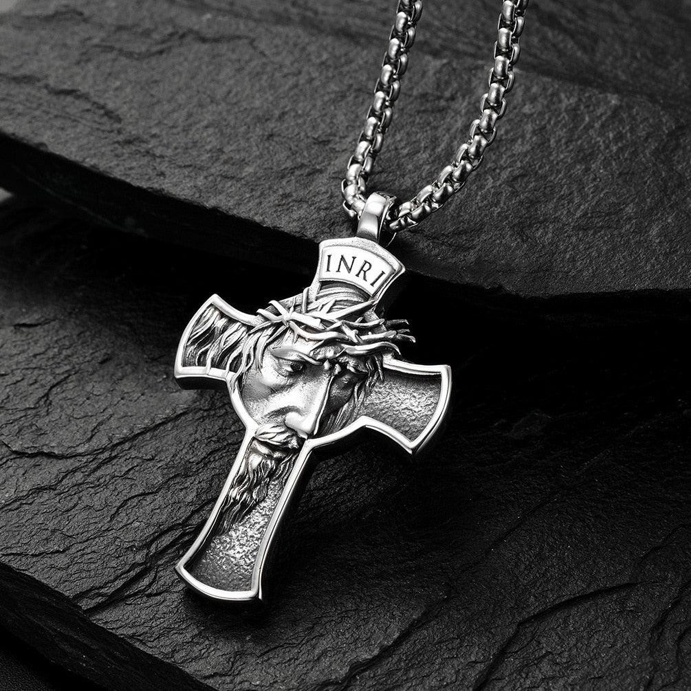 Jesus Face Crucifix Cross Pendant Necklace - Auswara