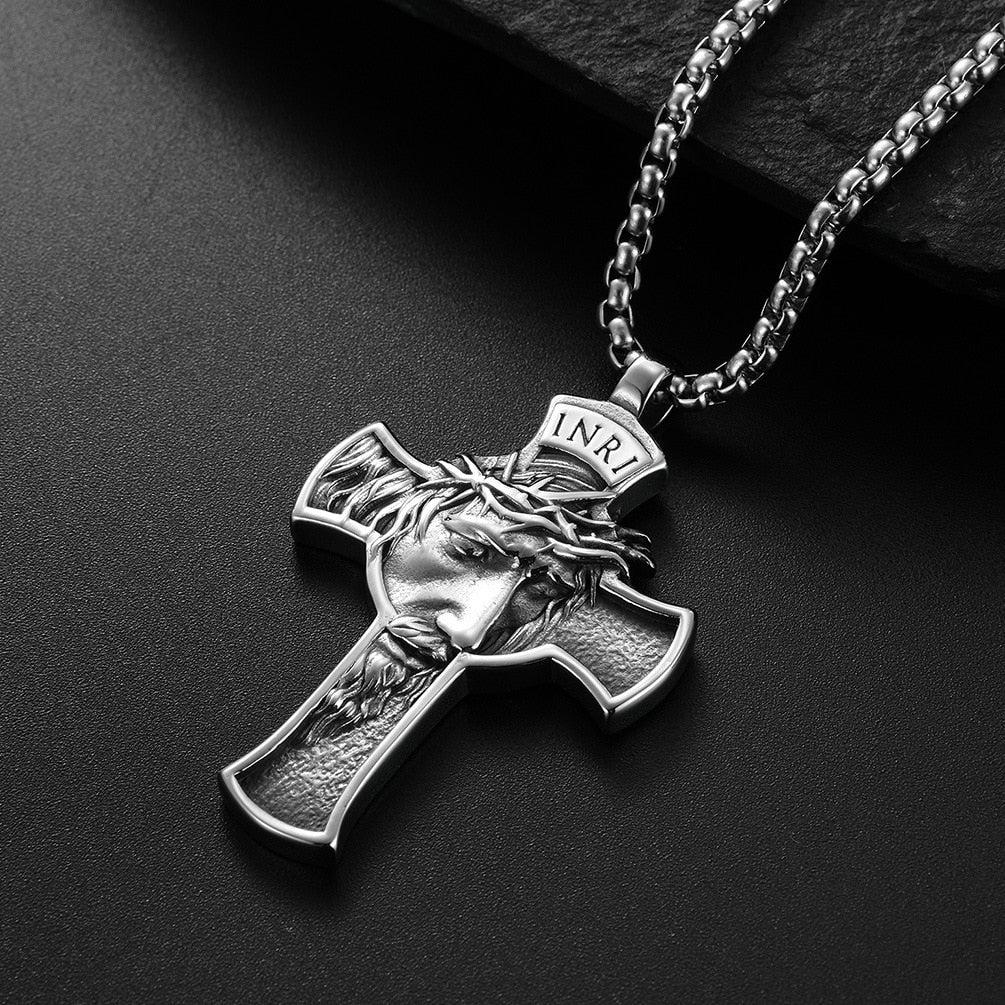 Jesus Face Crucifix Cross Pendant Necklace - Auswara