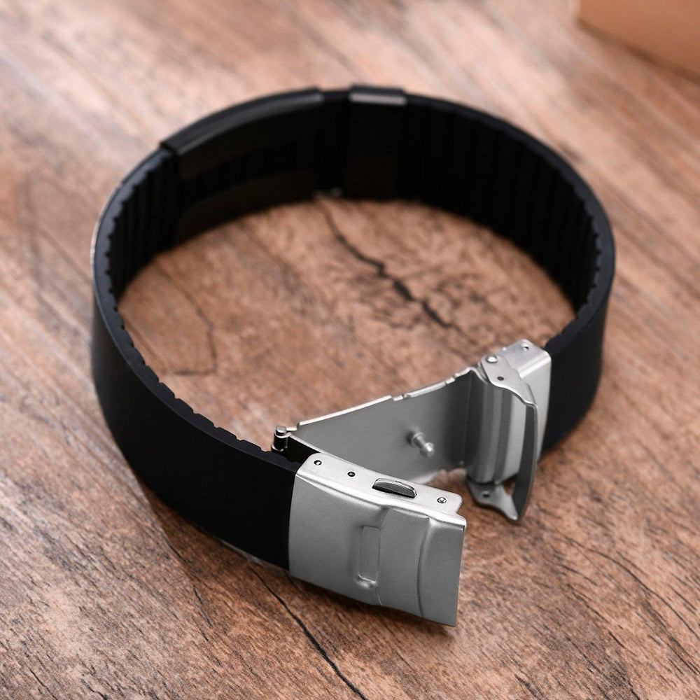 Personalised Black Silicone Medical Alert ID Bracelet – Black Bar - Auswara